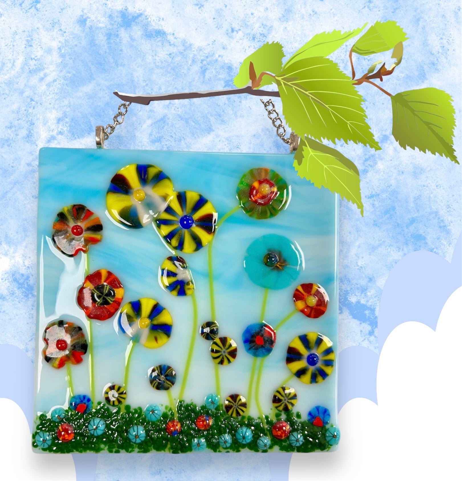 Contemporary Fused Glass Spring Flowers Panel (PLG413) | PeaceLuvGlass