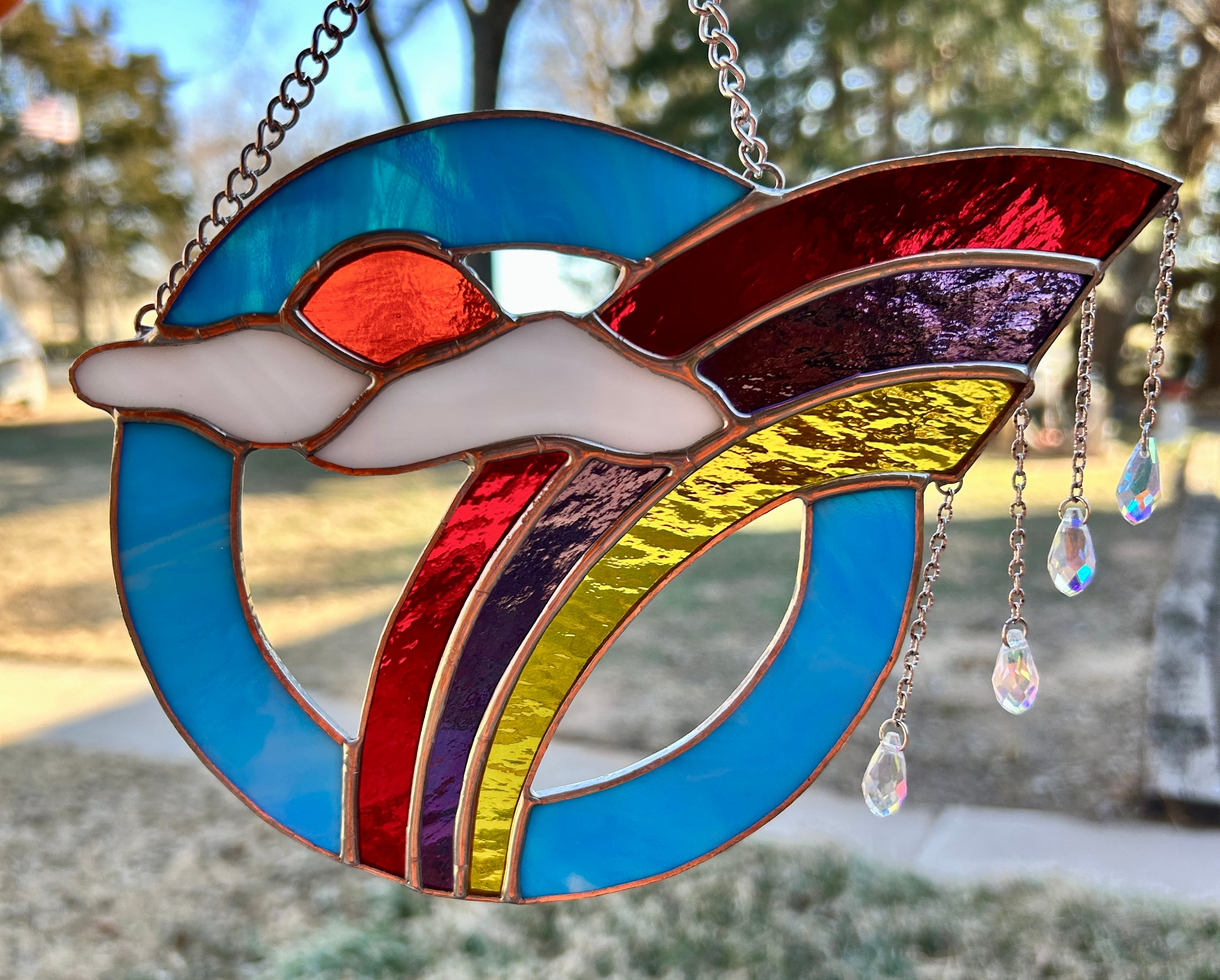 Contemporary Stained Glass Rainbow Clouds with Raindrops Suncatcher ...